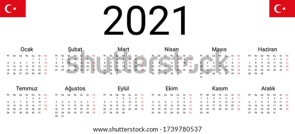 Turkish 2021 Calendar Vector Design Template Stock Vector (Royalty Free ...