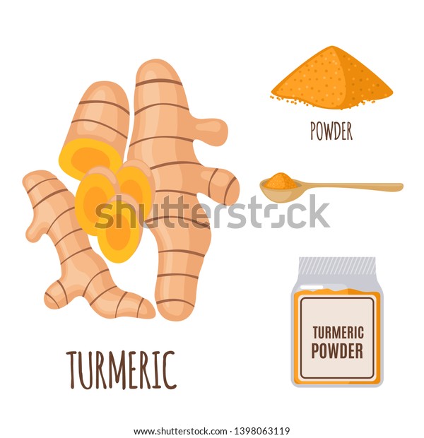 Turmeric Set Powder Flat Style Isolated Stock Vector (Royalty Free ...