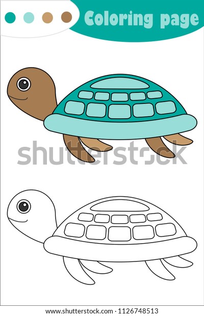 Vektor Stok Turtle Cartoon Style Coloring Page Education (Tanpa Royalti ...