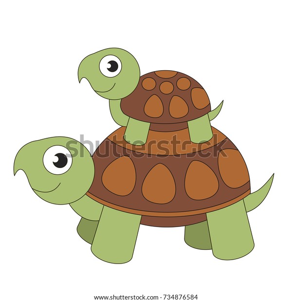 Turtle Mom Baby Cartoon Outlined Illustration Stock Vector (Royalty ...