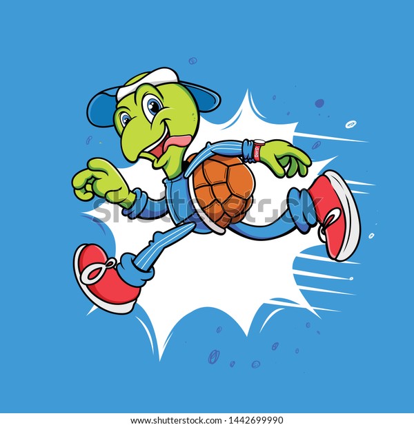Turtle Run Cartoon Character Illustration Blue Stock Vector (Royalty ...