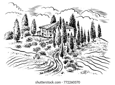8,432 Tuscany landscape draw Images, Stock Photos & Vectors | Shutterstock