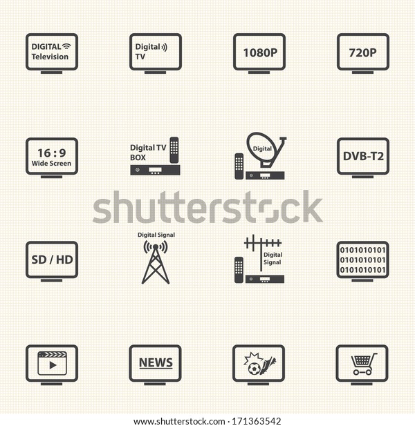 Tv Icons Set Digital Television 스톡 벡터(로열티 프리) 171363542 | Shutterstock