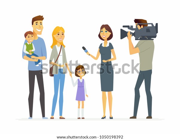 Tv Presenter Interviewing Young Family Cartoon Stock Vector (Royalty ...