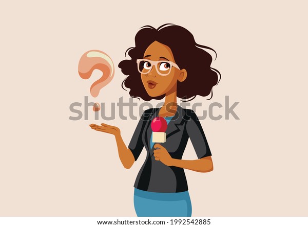 Tv Reporter Holding Microphone Asking Interview Stock Vector (Royalty ...