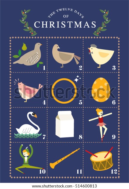 Twelve Days Of Christmas Template Vector Illustration