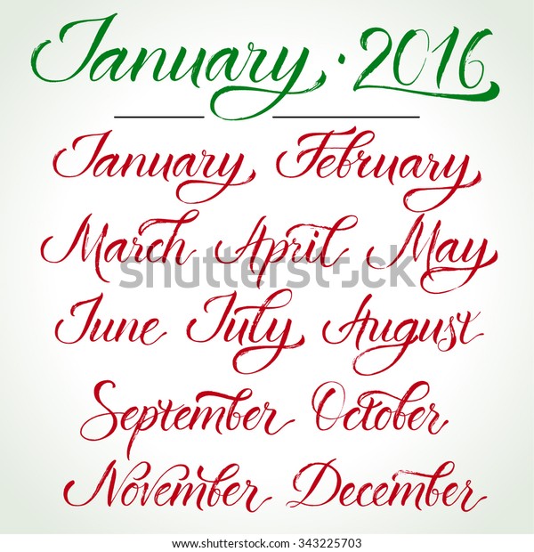 Twelve Months Hand Written Calligraphy Template Stock Vector (Royalty ...