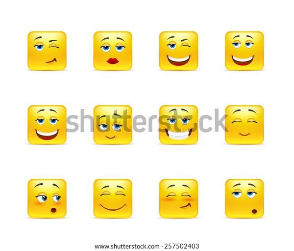 Twelve Stylish Emotional Square Faces Yellow Stock Vector (Royalty Free ...