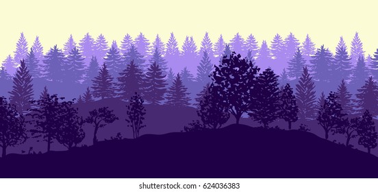 Twilight Forest Trees Silhouettes Background Vector Stock Vector ...