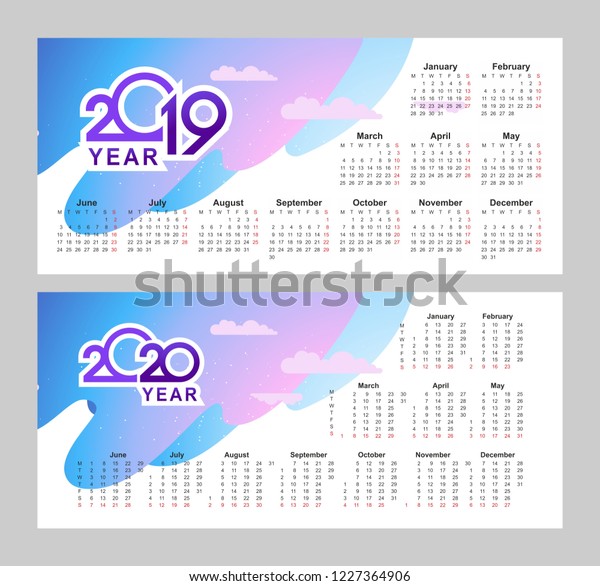Two Abstract Horizontal Calendar Templates 2019 Stock Vector (Royalty ...