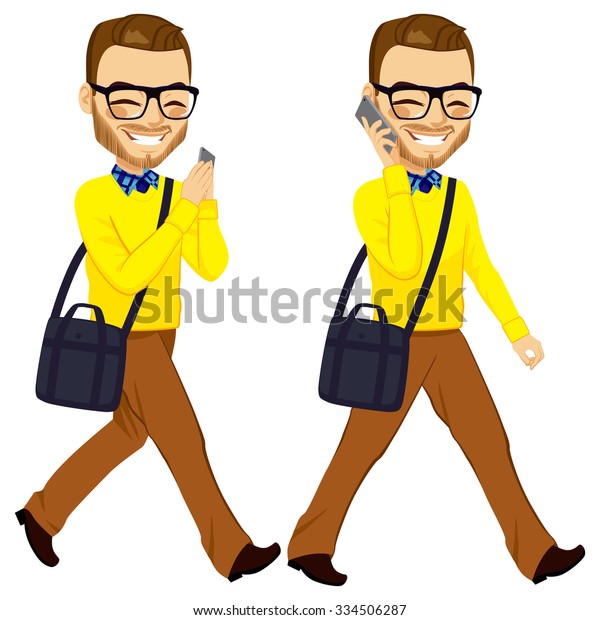 Two Action Happy Young Walking Man Stock Vector (Royalty Free ...