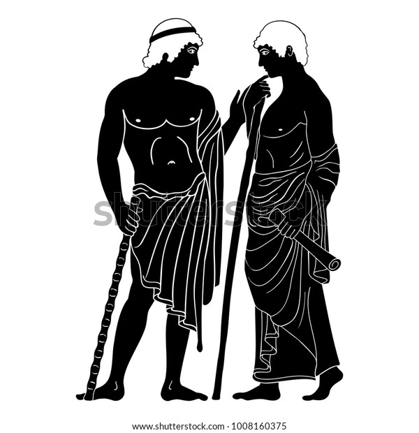 Two Ancient Greek Mans Stands Staff Stock Vector (Royalty Free) 1008160375