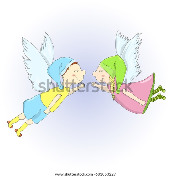 Two Angels Flying Vector Illustration Stock Vector (Royalty Free ...