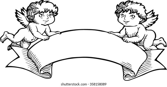 Two Angels That Hold Decorative Banner Stock Vector (Royalty Free ...