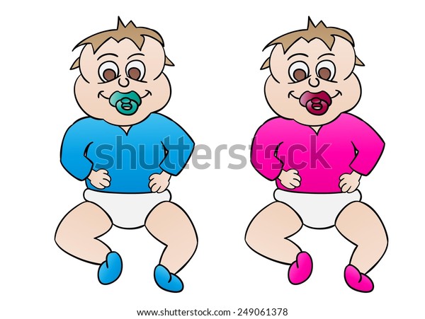 Two Babies Different Color Cartoon Isolated 스톡 벡터(로열티 프리) 249061378 ...