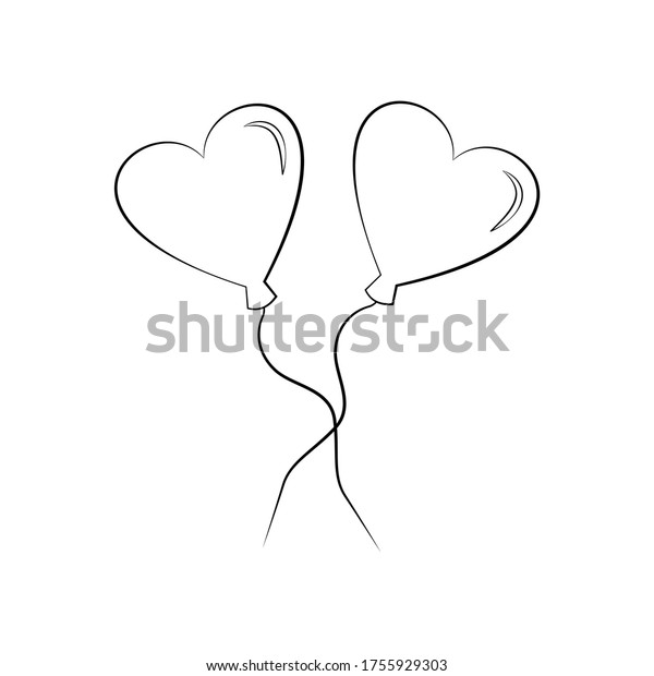 Two Balloons Shape Heart Linear Illustration Stock Vector (Royalty Free ...