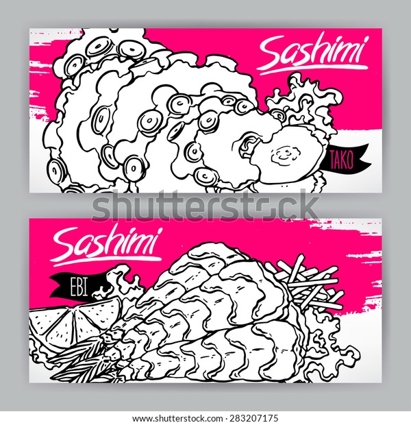 Two Banners Different Kinds Sketch Sashimi Stock Vector (Royalty Free ...