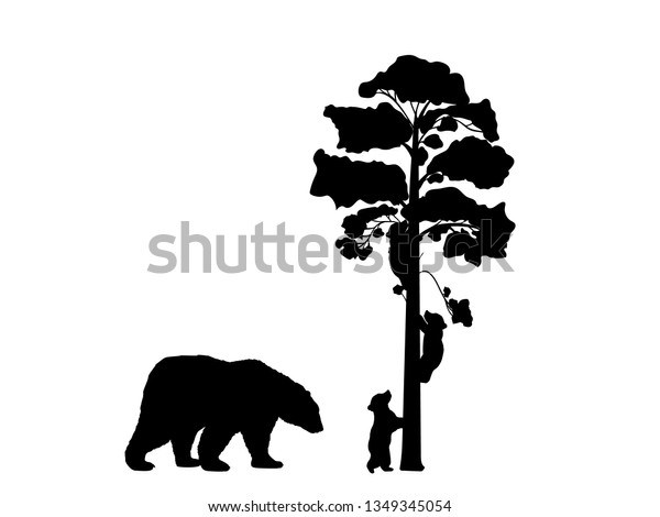 Two Bear Cubs Climbing Tree Black Stock Vector (Royalty Free ...