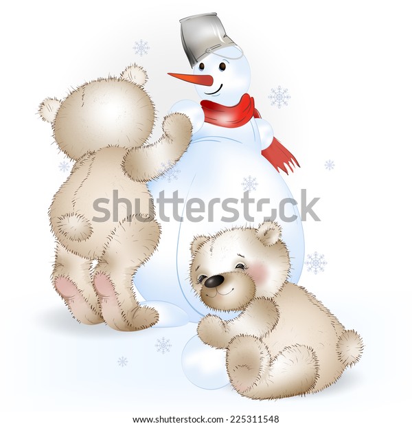 Two Bears Make Snowman White Background Stock Vector (Royalty Free ...