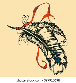 Two Bird Feathers Tied Ribbon Orange Stock Vector (Royalty Free ...