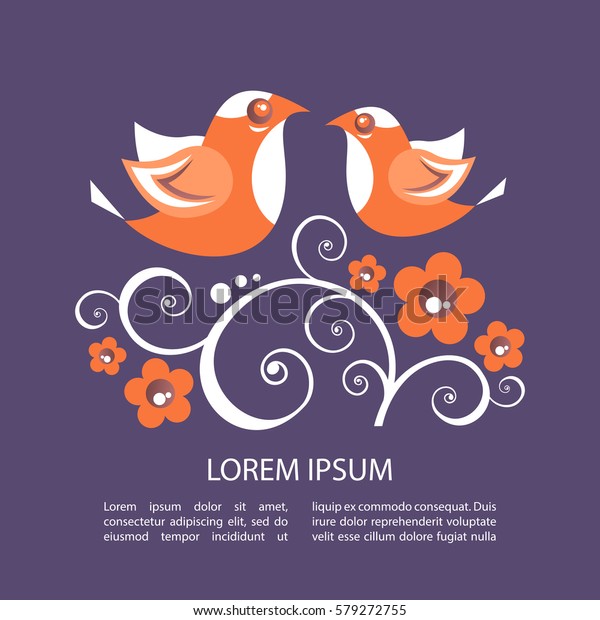 Two Birds Flowers Pattern Isolated On Stock Vector (Royalty Free ...