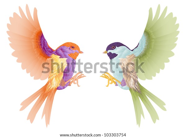 Two Birds Flying Isolated White Stock Vector (Royalty Free) 103303754 ...