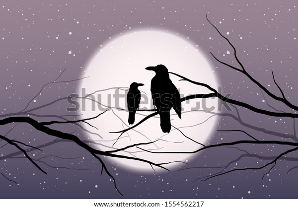 Two Birds Sitting On Bare Tree Stock Vector (Royalty Free) 1554562217 ...