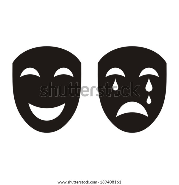 Two Black Happy Sad Theatrical Masks Arkivvektor (royaltyfri) 189408161 ...