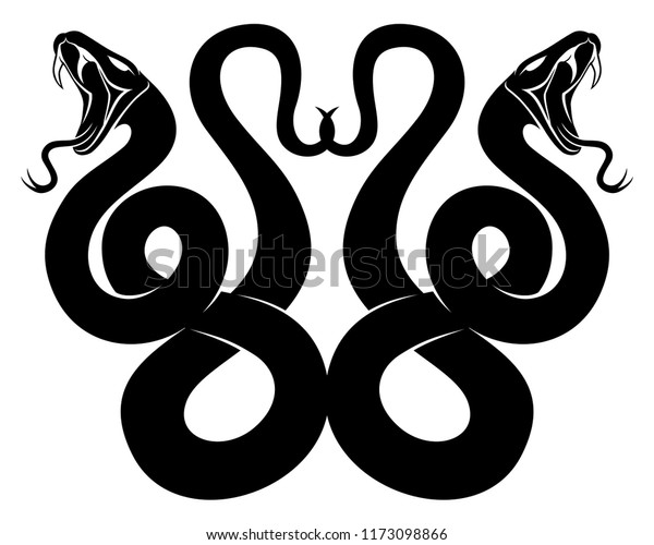Two black snakes sign on white background.