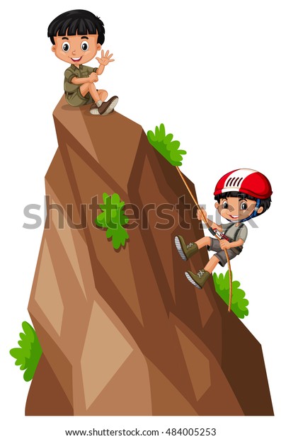 Two Boys Climbing Mountain Illustration Stock Vector (Royalty Free ...