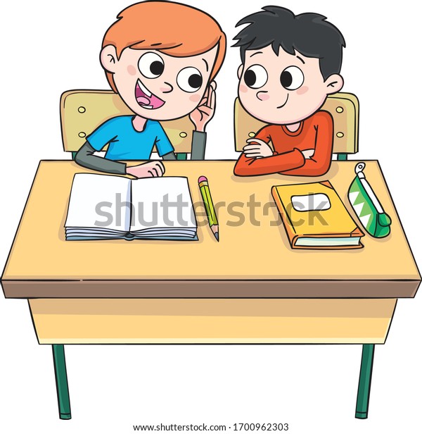 Two Boys School Table Whisper Class Stock Vector (Royalty Free ...