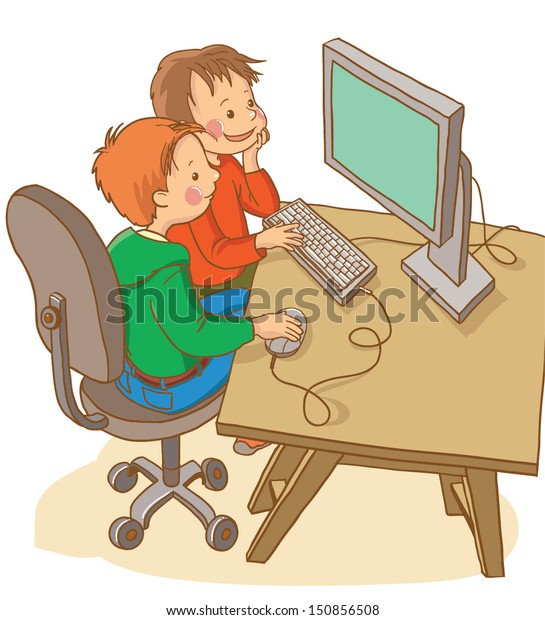 Two Boys Studying Computerschool Activities Back Stock Vector (Royalty ...
