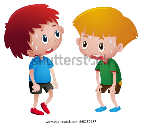 Two Boys Sweating Tired Illustration Stock Vector (Royalty Free) 645357187