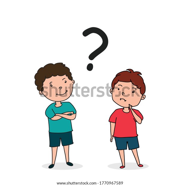 Two Boys Thinking Something Under Question: เวกเตอร์สต็อก (ปลอดค่า ...