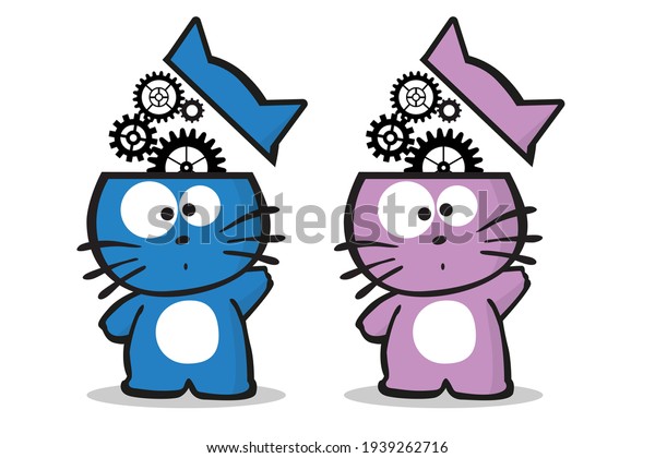 Two Brainstorming Kitten Characters Gears Their Stock Vector (Royalty ...