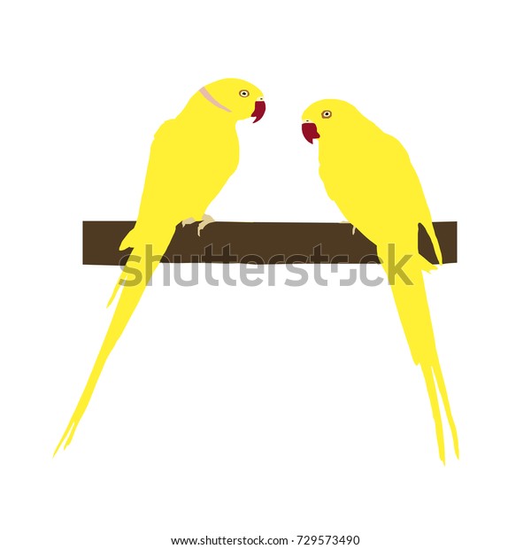 Two Bright Yellow Parrots Sit On Stock Vector (Royalty Free) 729573490 ...