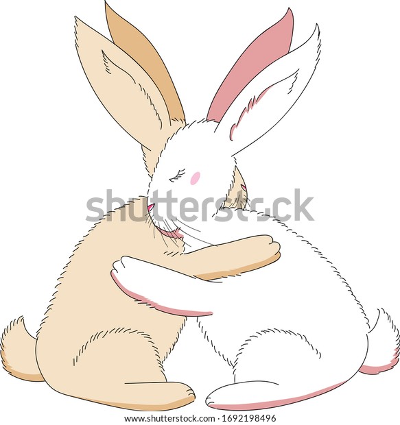 Two Bunnies Hug Each Other Their Stock Vector (Royalty Free) 1692198496 ...