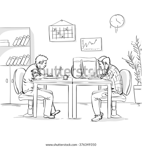 Two Business Men Working Office Interior Stock Vector (Royalty Free ...