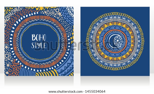 Two Cards Gypsy Style Moon Symbol Stock Vector (Royalty Free ...