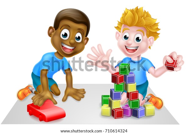 Two Cartoon Boys Playing One Building Stock Vector (Royalty Free ...