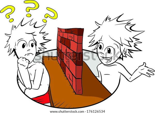 Two Cartoon Character Sitting Talking Brick Stock Vector (Royalty Free ...