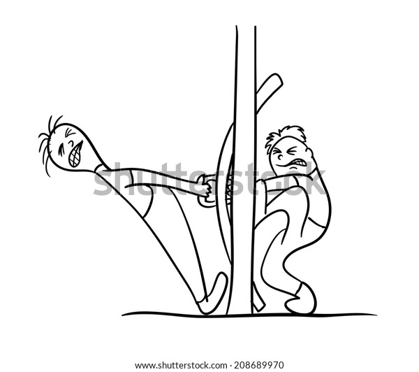 Two Cartoon Character Trying Open Door Stock Vector (Royalty Free ...