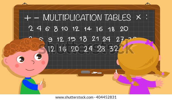 Two Cartoon Children Writing Multiplication Tables: เวกเตอร์สต็อก (ปลอด ...