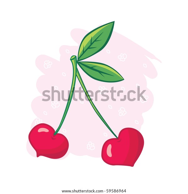 Two Cartoon Heartshaped Cherries Stock Vector (Royalty Free) 59586964