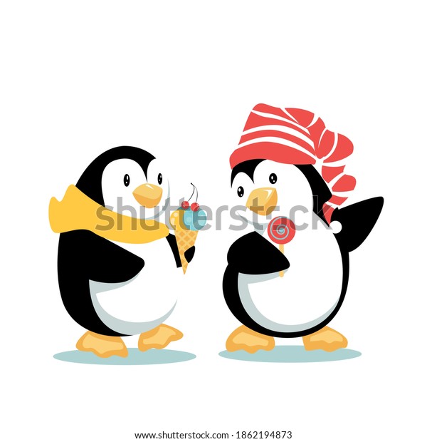 Two Cartoon Penguins Walk Side By Stock Vector (Royalty Free ...