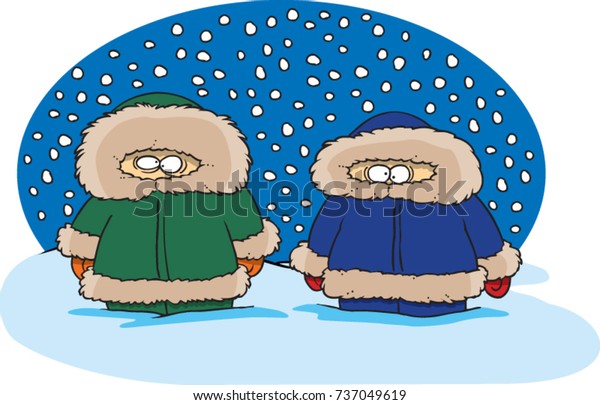 Two Cartoon People Standing Snow Winter Stock Vector (Royalty Free ...