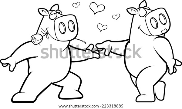 Two Cartoon Pink Pigs Love Stock Vector (Royalty Free) 223318885 ...
