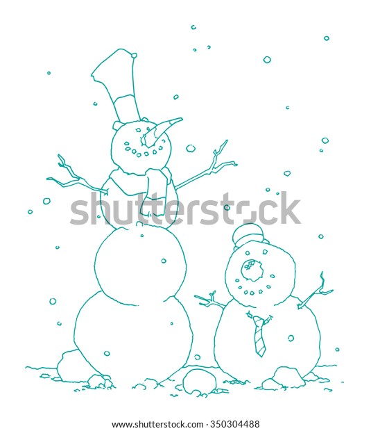 Two Cartoon Snowmen On White Background Stock Vector (Royalty Free ...
