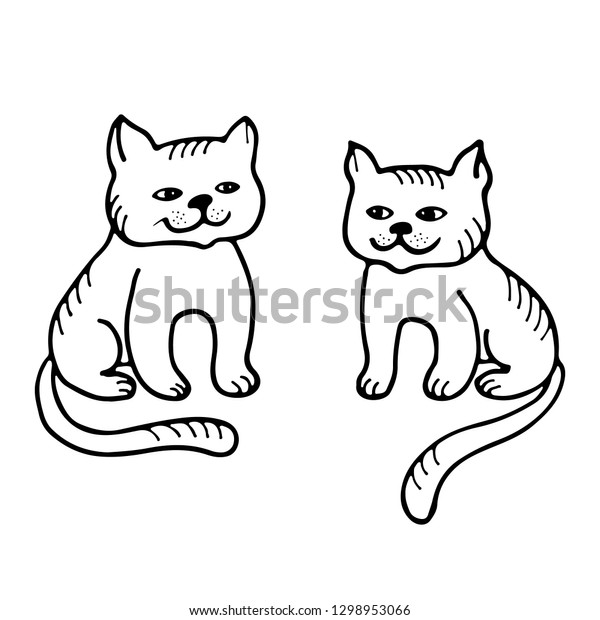 Two Cats Black Lines On White Stock Vector (Royalty Free) 1298953066 ...