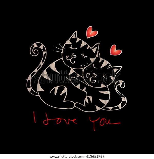 Two Cats Cuddle Doodle Style Stock Vector (Royalty Free) 413651989 ...